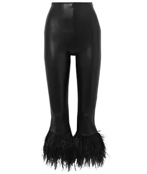 Commando - Feather-Trimmed Faux Leather Leggings
