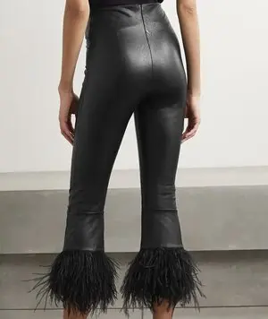 Commando - Feather-Trimmed Faux Leather Leggings