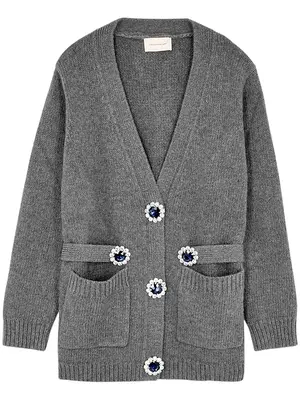 CHRISTOPHER KANE Grey Crystal-embellished Wool Cardigan