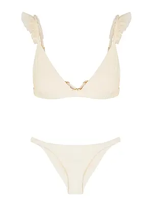 MORE NOIR Ivory Ruffle-trimmed Triangle Bikini