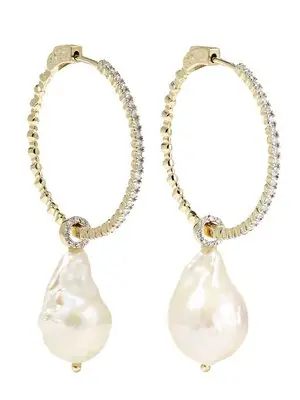 Mateo 14-karat Gold, Pearl And Diamond Hoop Earrings