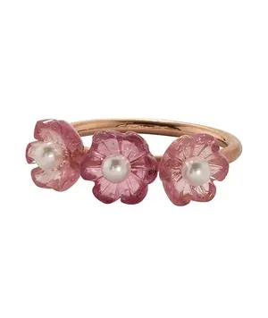irene neuwirth-Pink Tourmaline And Akoya Pearl Mini Tropical Flowers Ring