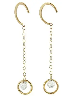 MELISSA JOY MANNING Diamond Briolette Yellow Gold Hug Drop Earrings