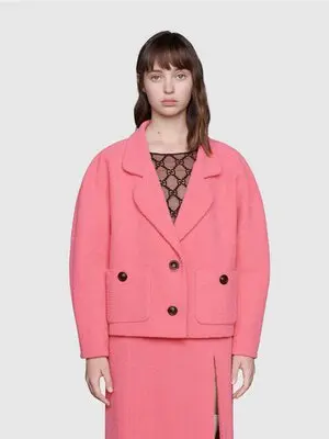 Gucci Pink-multicolor Soft Wool Tweed Single Breasted Boxy Jacket