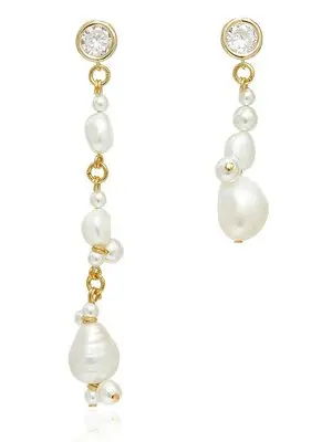Mounser Long Formation Rhodium Plated Pearl Earrings
