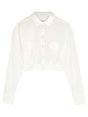 Remain Birger Christensen Gladys White Cropped Cotton-blend Shirt