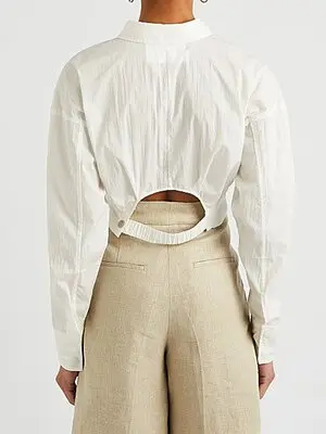 Remain Birger Christensen Gladys White Cropped Cotton-blend Shirt