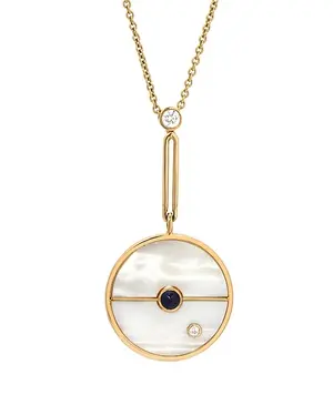 Retrouvai-Signature White Mother Of Pearl And Blue Sapphire Compass Yellow Gold Pendant Necklace