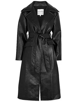 MARIAM AL SIBAI Black Crocodile-effect Faux Leather Trench Coat