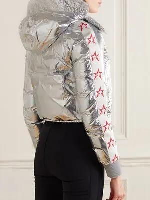 Perfect Moment Star Hooded Cropped Quilted Metallic Ski Jacket