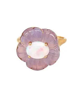 irene neuwirth-One-of-A-kind Chalcedony And Opal Tropical Flower Rose Gold Ring