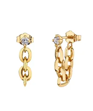 lizzie mandler-Xs Knife Edge Link Chain Diamond Yellow Gold Huggie Earrings