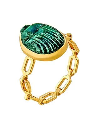 LITO FINE JEWELRY - Green Chalcedony Scarab Luna Chain Yellow Gold Ring