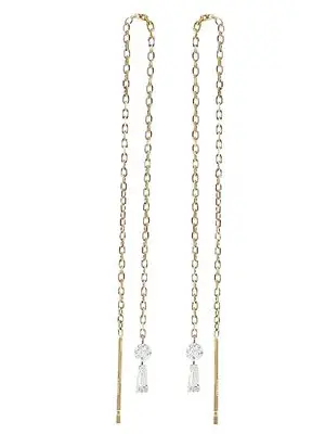 KATAOKA Diamond Tassel Thread Through Beige Gold Earrings
