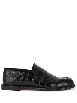Loewe Black Crocodile-effect Leather Loafers