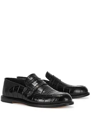 Loewe Black Crocodile-effect Leather Loafers
