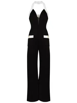 Balmain Monochrome Halterneck Wide-leg Jumpsuit