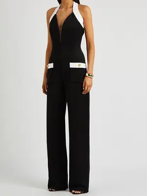 Balmain Monochrome Halterneck Wide-leg Jumpsuit