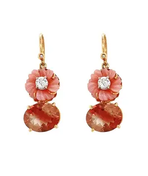 irene neuwirth-One-of-A-kind Carved Pink Opal And Sunstone Rose Gold Earrings