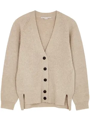 Stella McCartney Stone Ribbed Wool-blend Cardigan