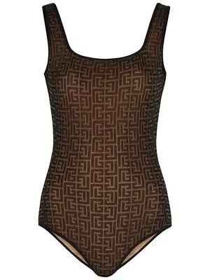 Balmain Monogrammed Tulle Bodysuit