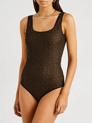 Balmain Monogrammed Tulle Bodysuit