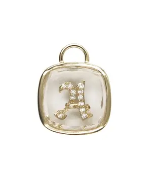 FOUNDRAE Cushion Cut Sealed Quartz Pavé Yellow Gold Initial Charm