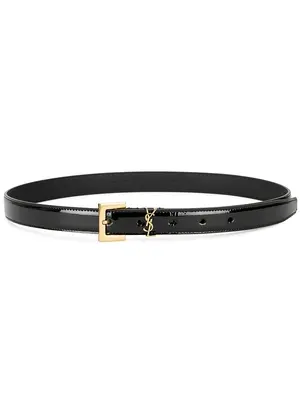 Saint Laurent Black Logo Patent Leather Belt