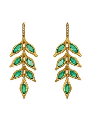 cathy waterman - Emerald Falling Leaves Yellow Gold Earrings