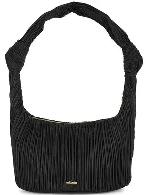 Cult Gaia Mina Black Plissé Satin Top Handle Bag