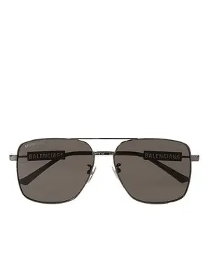 Balenciaga Aviator-style Gunmetal-tone And Rubber Sunglasses