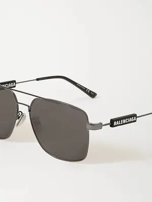 Balenciaga Aviator-style Gunmetal-tone And Rubber Sunglasses
