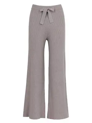 Live The Process Taupe Wide-leg Ribbed-knit Trousers