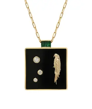 Retrouvai-Black Onyx And Emerald Yellow Gold Truth Pendant Necklace
