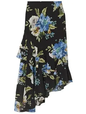 Erdem - Antoinette Asymmetric Ruffled Floral-print Silk Crepe De Chine Midi Skirt