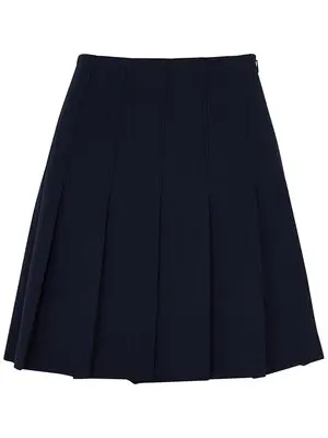 Alessandra Rich Navy Pleated Wool-blend Mini Skirt