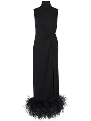 16Arlington Maika Black Feather-trimmed Midi Dress