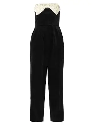 SAINT LAURENT Feather-trimmed Wool-blend Jumpsuit