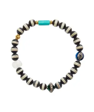 ileana makri-Striped Black Agate Diamond And Tsavorite Eye Beaded Bracelet