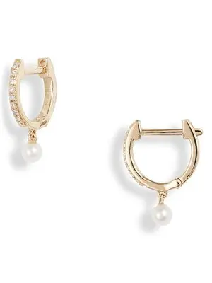 Ef Collection Pearl & Diamond Huggie Hoops