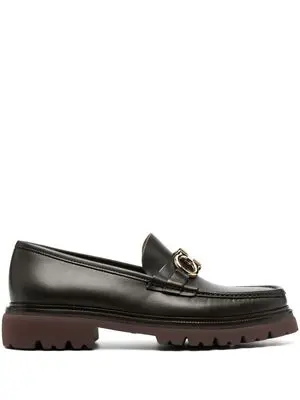 FERRAGAMO Gancini Chunky Leather Loafers - Brown