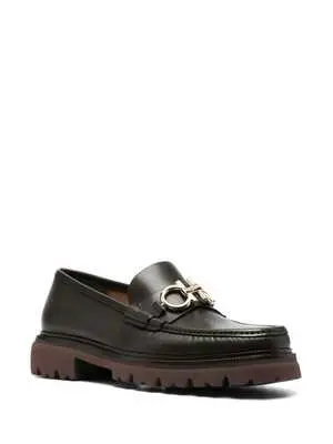 FERRAGAMO Gancini Chunky Leather Loafers - Brown
