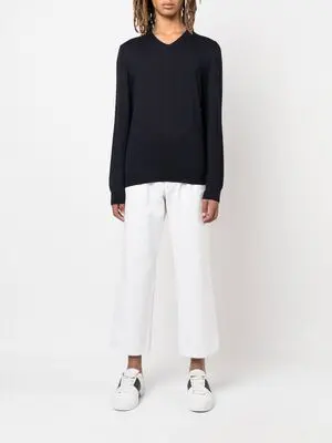 BOSS Logo-embroidered V-neck Jumper - Blue