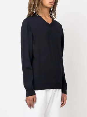 BOSS Logo-embroidered V-neck Jumper - Blue