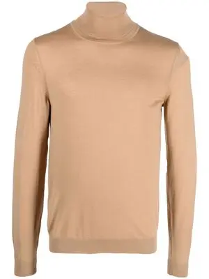 BOSS Roll Neck Wool Jumper - Brown