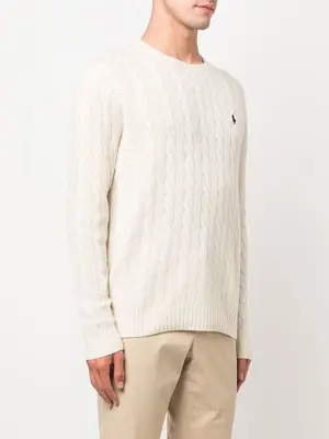 Polo Ralph Lauren Cable-knit Embroidered Logo Sweater - Neutrals