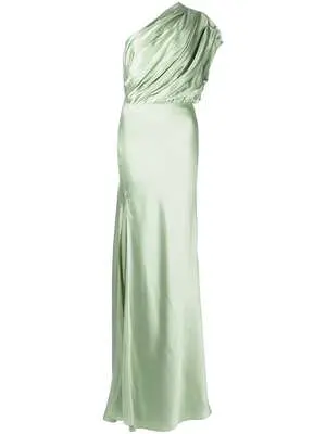 Michelle Mason Side-slit One-shoulder Gown - Green