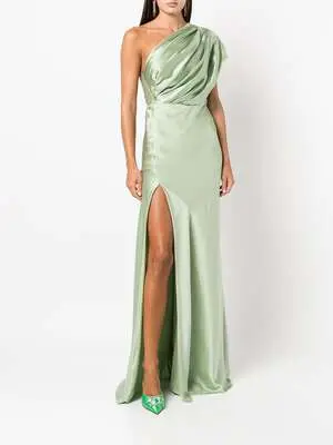 Michelle Mason Side-slit One-shoulder Gown - Green