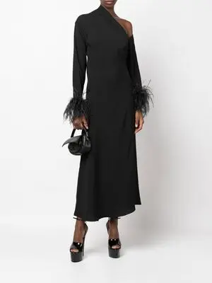 16Arlington Feather-trim One-shoulder Midi Dress