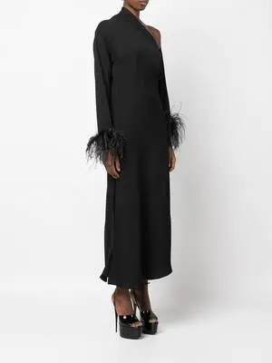 16Arlington Feather-trim One-shoulder Midi Dress